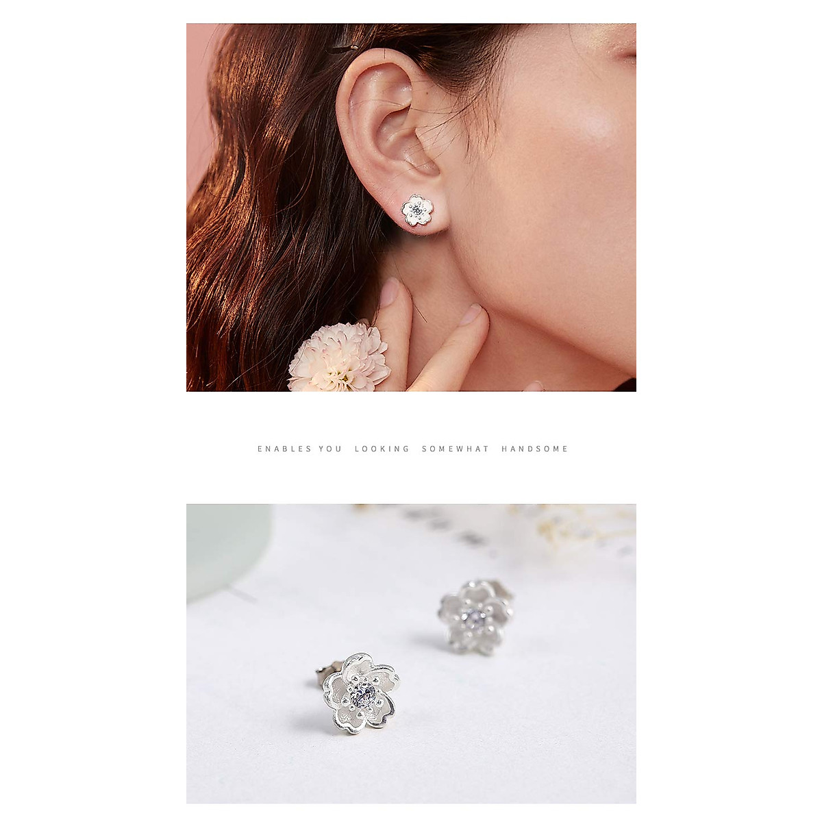 BZG Flower earrings Sterling Silver Cubic-zirconia Stud Earrings Flower stud earrings Earring for women Hypoallergenic earrings Silver earrings Sexy earrings