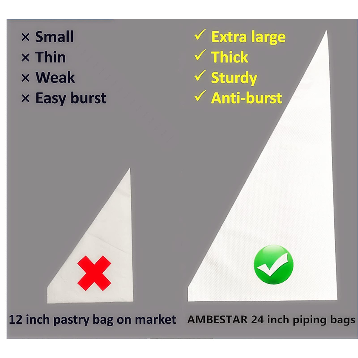 AMBESTAR 24 Inch Extra Large Piping Bags Disposable, Thickened 100Pcs Disposable Clear Plastic Icing Piping Bags, Food Grade Cake Decorating Bags for Dessert, Pastry, Cookies, Cupcake Decorating