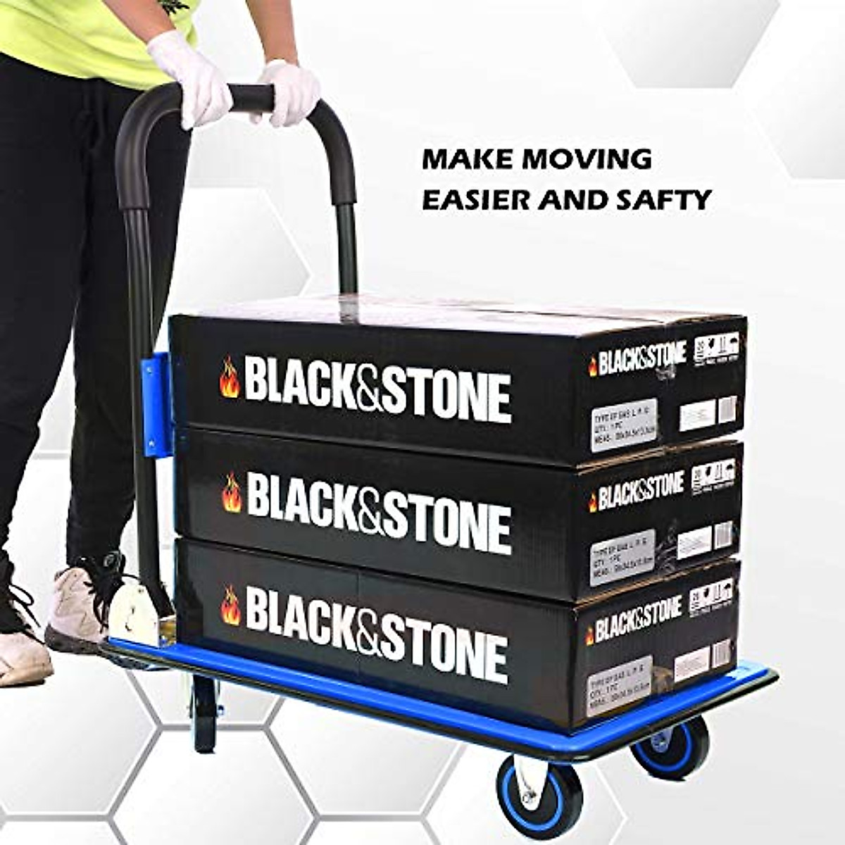 Push Cart Dolly AFT PRO USA Push Platform Truck Folding Rolling Flatbed Cart 360 Degree Swivel Wheels Foldable Handle (Blue, 330LB)