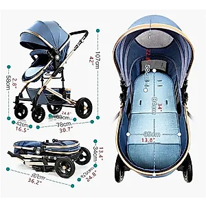 Chilechuan High View Light Weight Strollers for Toddler, Upgraded Infant Carriage Prams and Strollers for Babys Boys and Girls Travel System Pram with Stroller Rain Cover and Strollers Fan