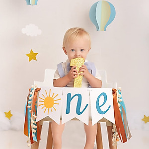 You Are My Sunshine High Chair Banner - Sun Themed First Birthday Party Decorations For Boy, Boho Sun 1st Birthday Party Favor, Modern Sun One Garland For High Chair, Baby Boy Shower Supplies