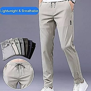 IUAIU Men‘s Fast Dry Stretch Pants, 2023 New Ice Silk Breathable Quick Dry Casual Hiking Joggers with Pockets (Black,Large)