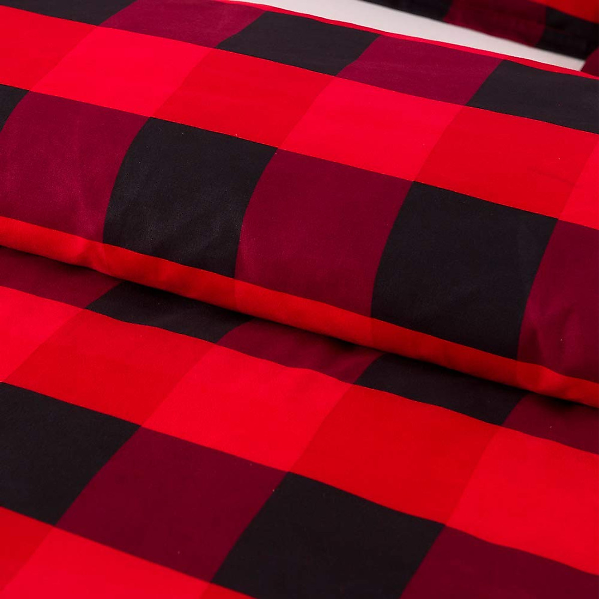 Zhiyuan Red and Black Buffalo Plaid Microfiber Duvet Cover Set with 2 Pillow Shams, Queen