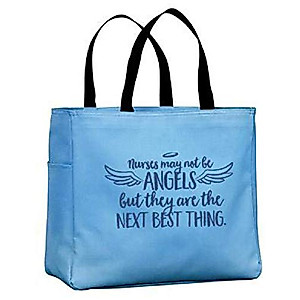 Tote Bag Blue Printed Nurses May Not Be Angels Canvas Feel Cutieful