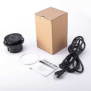 Black Tabletop Power Grommet with 2 AC Power Outlets + 1 USB-A Charger + 1 USB-C Charger and 10 FT Power Cord