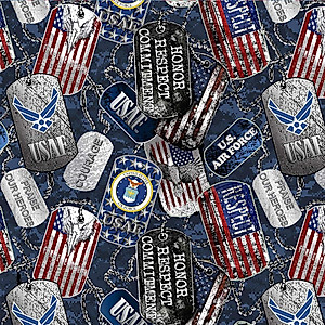 United States Military US Air Force USAF Cotton Fabric with Dog Tags and Digi Camo Ground Design-Sold by The Full Yard