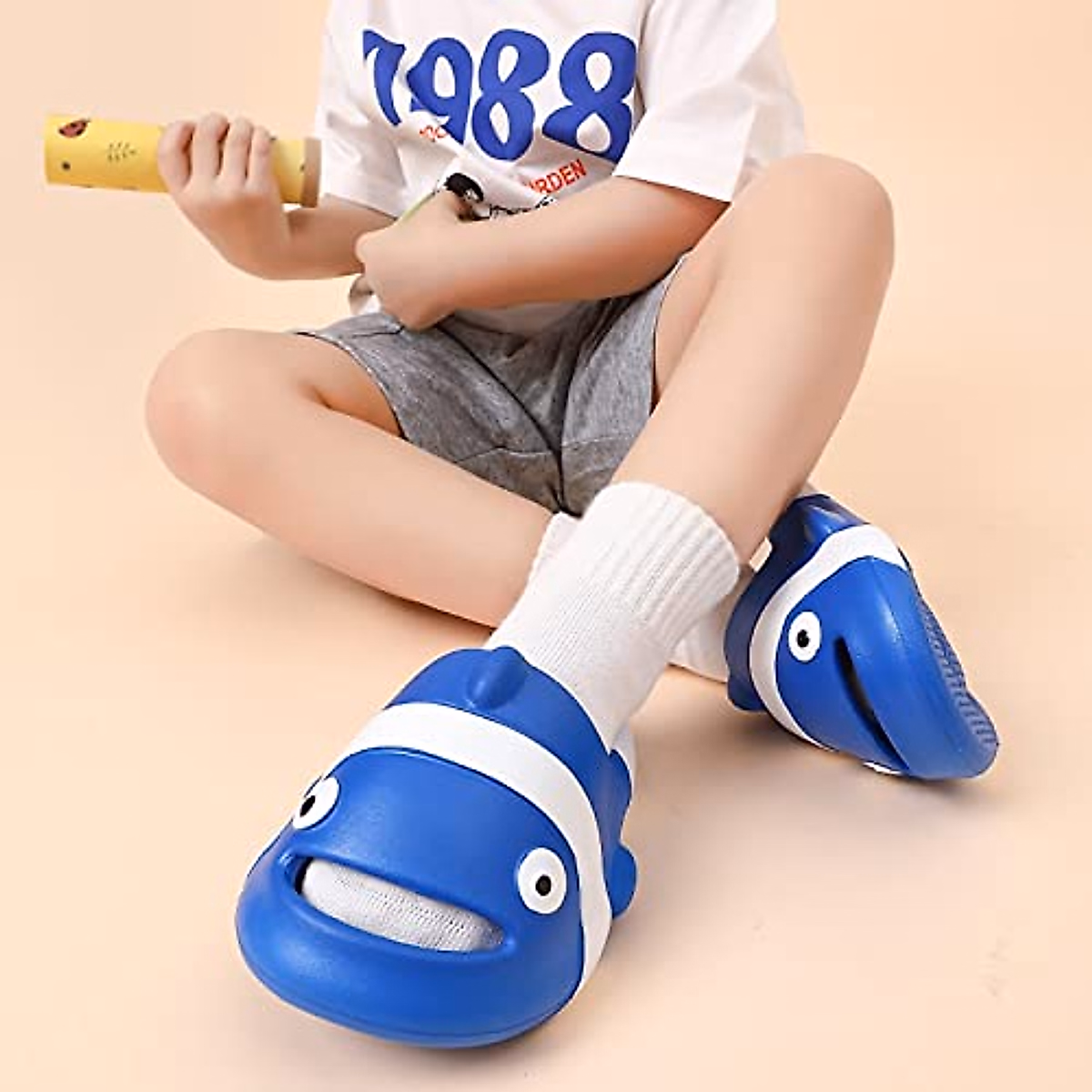 Jerzmy Cute Clown Fish Cloud Slides for Kids Toddler, Novelty Funny Animals Boys Girls House Slippers Non-Slip Soft Beach Sandals Shoes for Indoor Outdoor Shower Pool, Blue Size 1