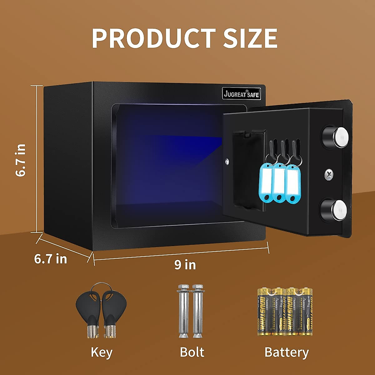 JUGREAT Safe Box with Induction Light,Electronic Digital Security Safe Steel Construction Hidden with Lock，Wall or Cabinet Anchoring Design for Home Office Hotel Business 0.23 Cubic Feet Black