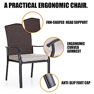 HERA'S HOUSE Rattan Patio Dining Chairs Set of 4, Outdoor Wicker Dining Chairs with Padded Removable Sponge Cushion, Brown Conversation Chairs for Poolside Lawn Garden Backyard