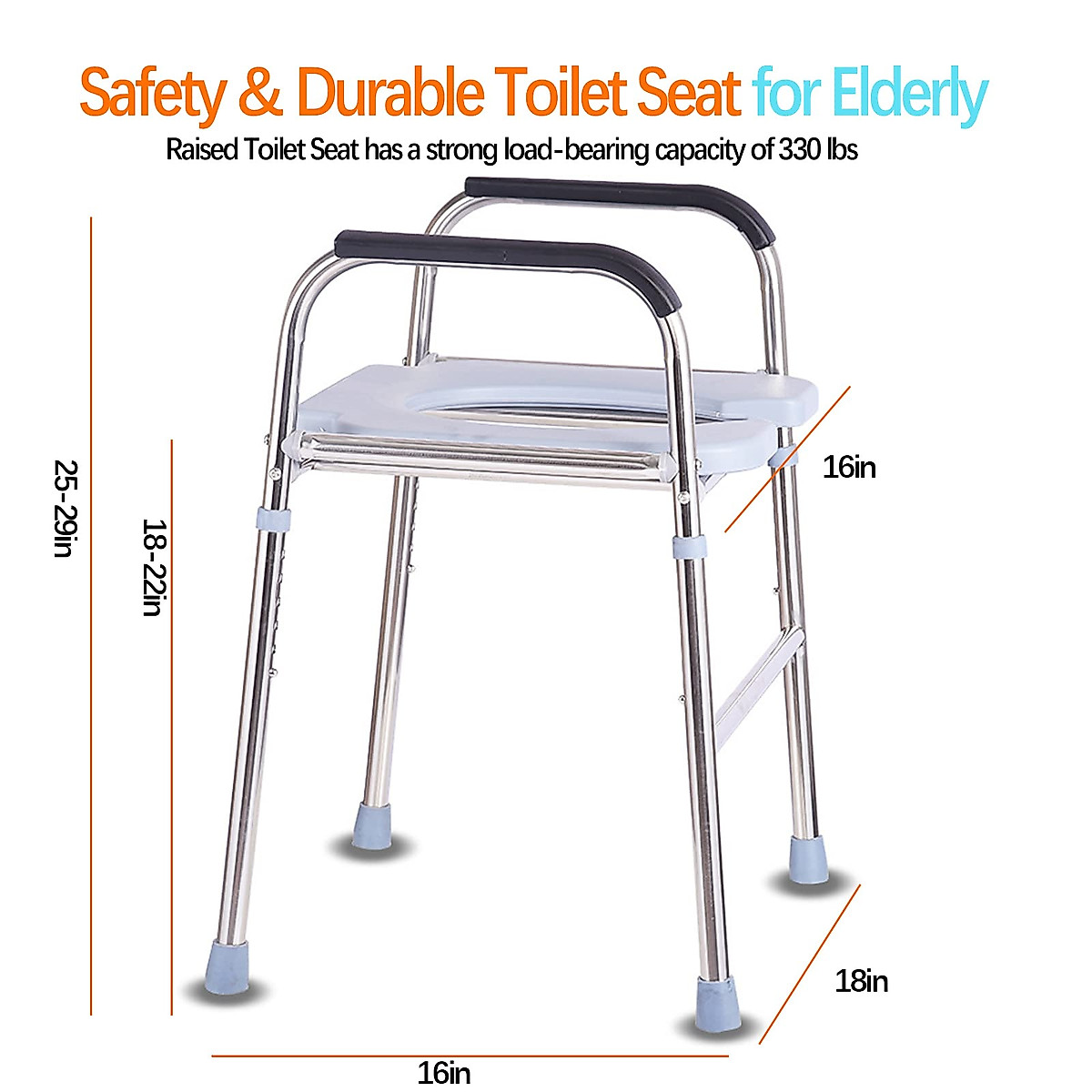 Raised Toilet Seat with Handles for Elderly, Toilet Seat Risers, Elevated Toilet Seat, Handicap Seniors Toilet Seat, Adjustable Height, Hold Up to 330 lbs