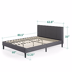 ZINUS Maddon Upholstered Platform Bed Frame / Mattress Foundation / Wood Slat Support / No Box Spring Needed / Easy Assembly, Grey, Queen