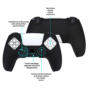 PlayVital Pure Series Dockable Model Anti-Slip Silicone Cover Skin for ps5 Controller, Soft Rubber Grip Case for ps5 Wireless Controller Fits with Charging Station with 6 Thumb Grip Caps - Black