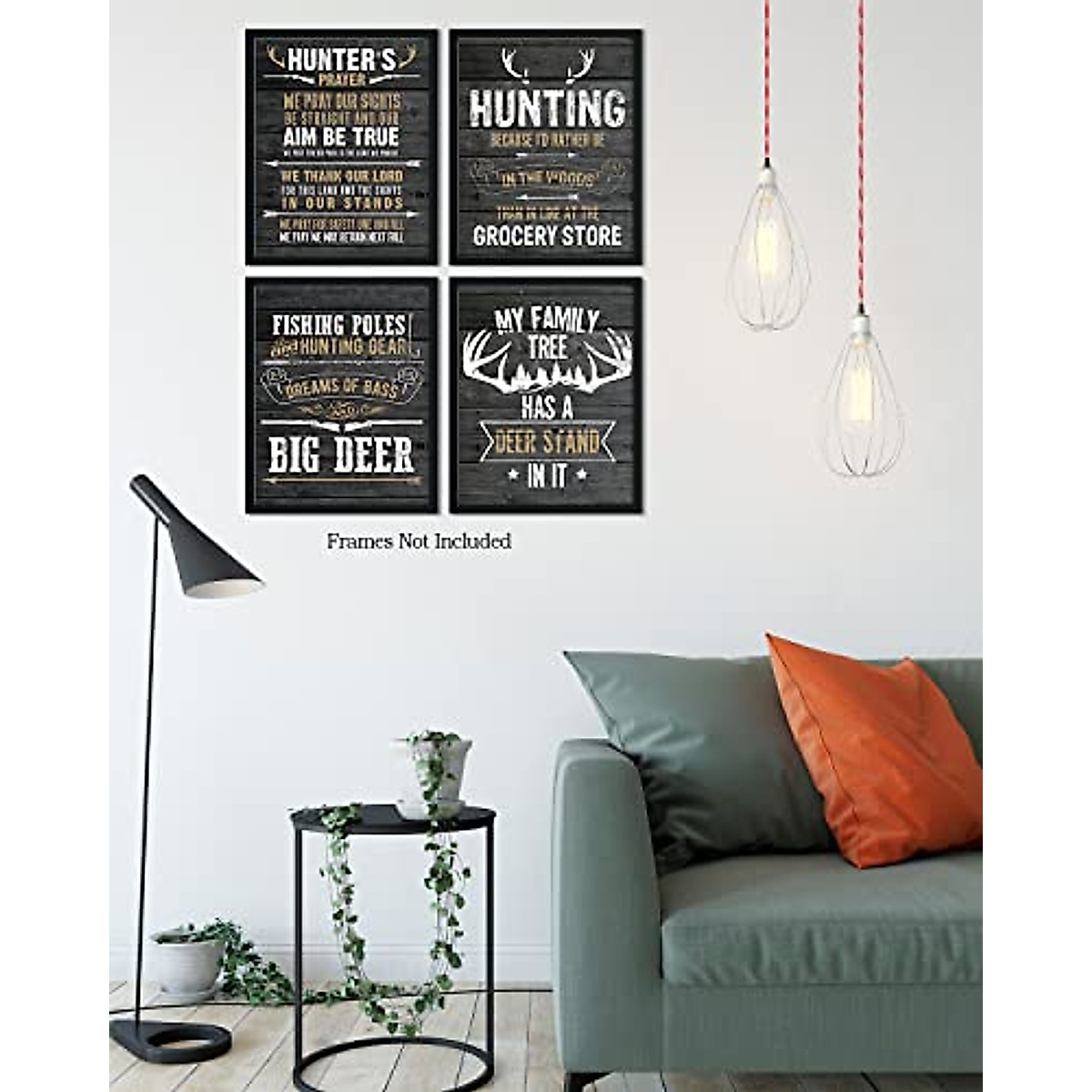 Fishing and Hunting Decor Wall Art Set of 4 - Hunting Wall Art Decor - Gifts for Hunters & Fisherman - Rustic Hunting Cabin Decor - Farmhouse Hunting Wall Decor - 8x10 unframed prints