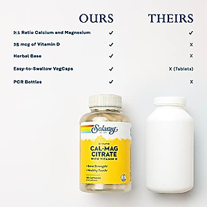 Solaray Calcium Magnesium Citrate 2:1 w/ Vitamin D-3, 30 Serv, 180 Caps