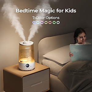 Homvana Humidifiers for Bedroom Home, 3.6 L Cool Mist Top-Fill 34H Super Long Time, Quiet 16dB, Baby Humidifier, Oil Diffuser for Large Room, Plants, Nursery, Office BPA FREE, 7 Color Light Ultrasonic