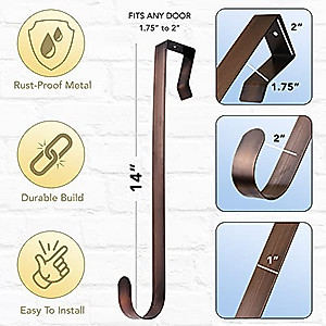 Tribello Over The Door Wreath Hanger for Front Door 1" Deluxe Wreath Holder Hook for Front Door (Bronze)