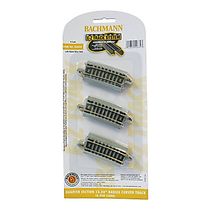 Bachmann Industries Quarter Section 15.50" Radius Curved Track (6/Card) Snap Fit E-Z Track, N Scale