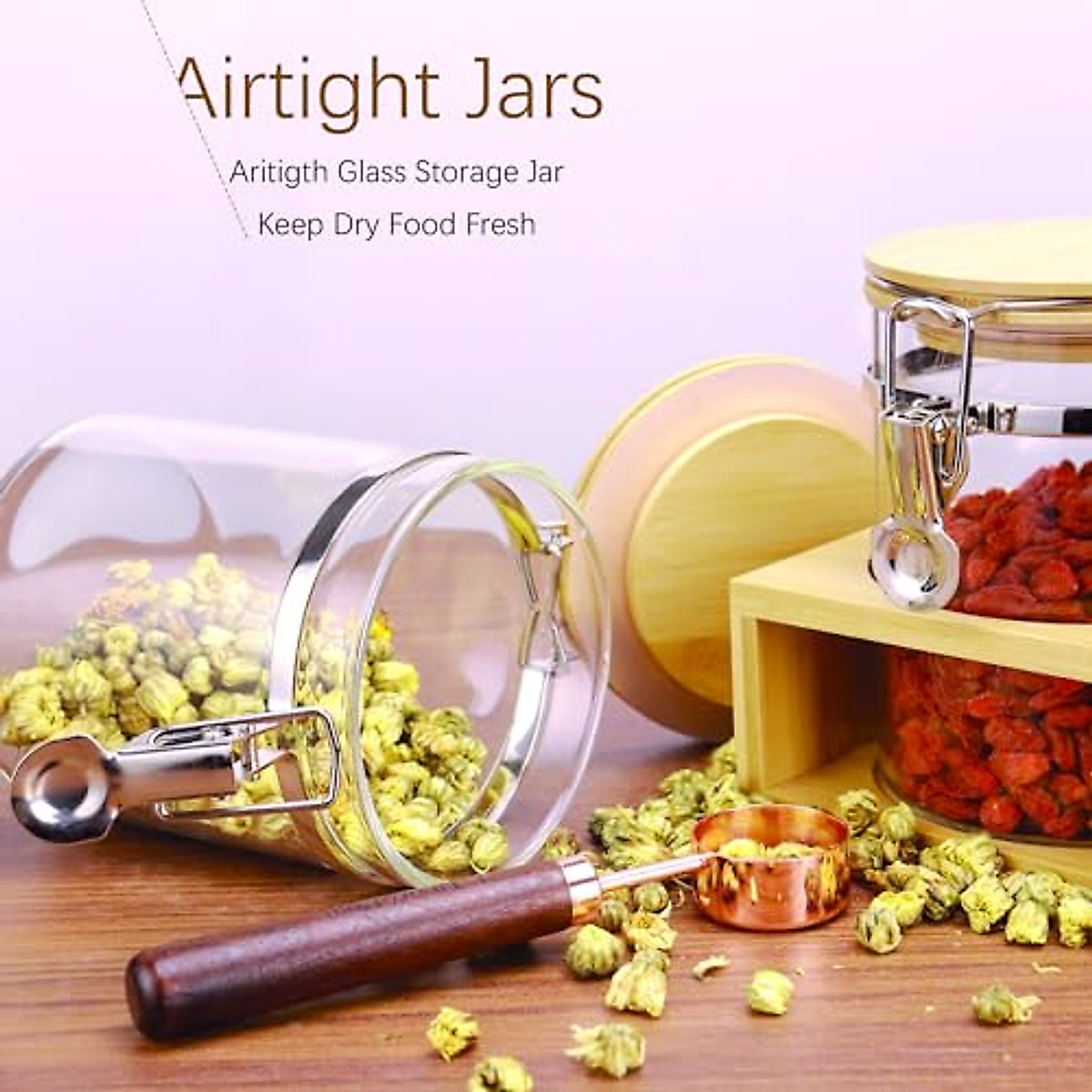 Matifaner Glass Coffee Storage Containers with Measuring Spoon, Airtight Food Storage jars with Lids, Glass Coffee Canister with Shelf and Scoop for Coffee,Sugar, Loose Tea, Set of 2 (27OZ×2P)