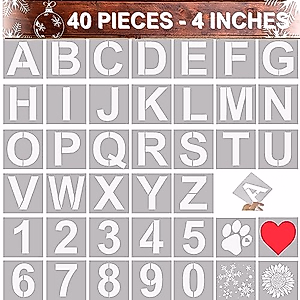 4 Inch Letter Stencils and Number Stencils for Painting - 40 Pcs Alphabet Stencils for Crafts Reusable –Large Stencil Letters for Wood, Walls, Fabric, Rock, Chalkboard, Signage DIY School Art Projects