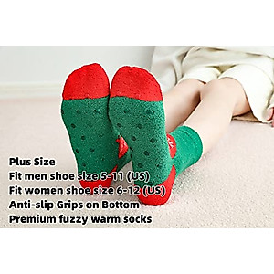 Gellwhu Adult Christmas Fuzzy Socks with Grips Plus Size Warm Winter Luxury Cozy Fluffy Holiday Socks Stocking Stuffers Gifts 10 Pairs C