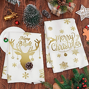 AnyDesign Christmas Kitchen Towel Gold Snowflake Reindeer Dish Towel 18 x 28 Inch Let It Snow Hand Drying Tea Towel for Cooking Baking, Set of 4