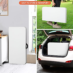 SUPER DEAL 3 Foot Square Folding Card Table, Indoor Outdoor Portable Plastic Heavy Duty Fold-in-Half Kitchen or Camping Picnic Party Table with Carrying Handle, White