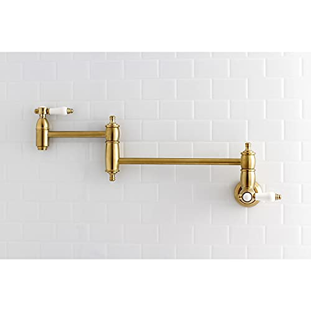 Kingston Brass KS3107BPL Wall Mount Pot Filler Kitchen Faucet, Brushed Brass