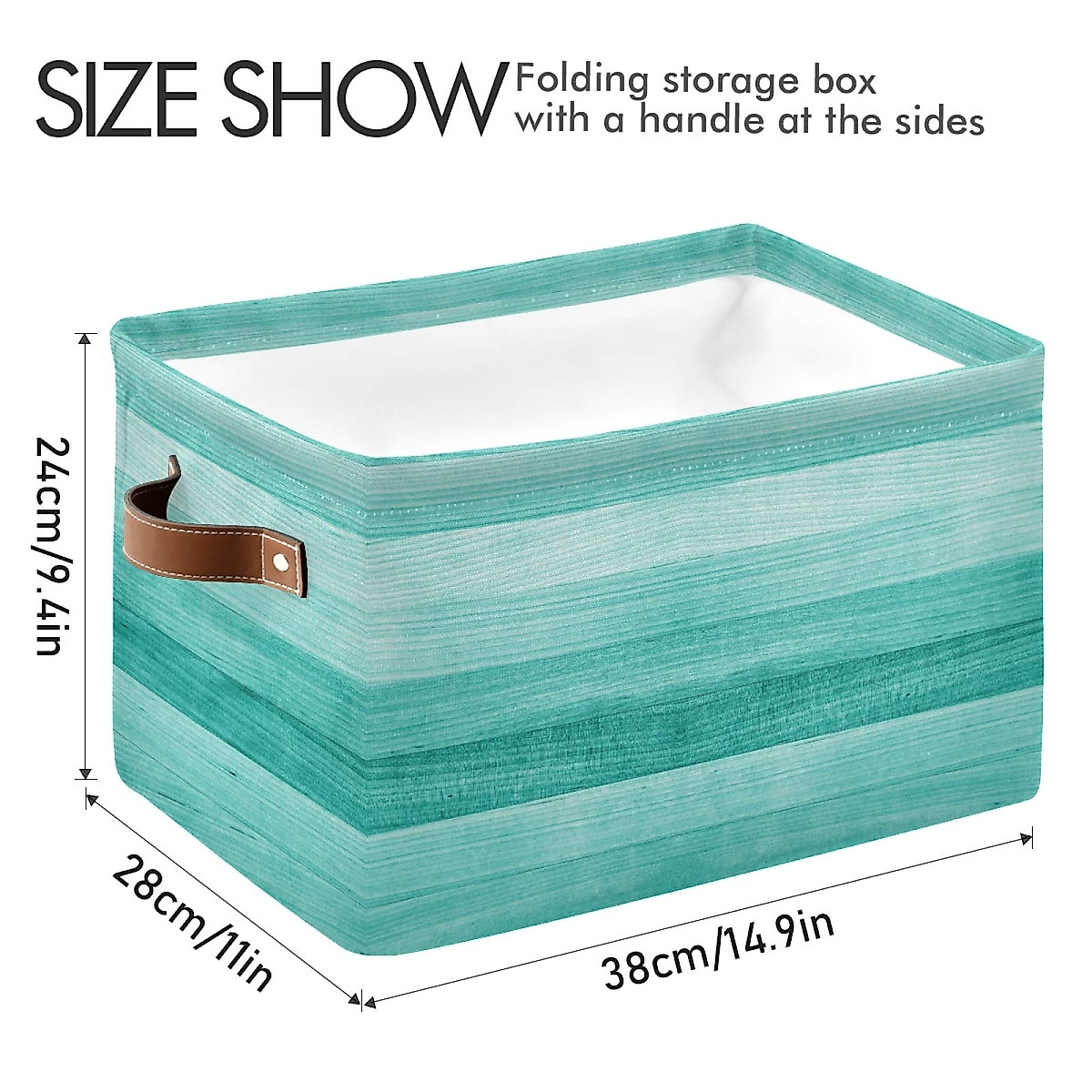 susiyo Large Foldable Storage Bin Turquoise Green Wooden Fabric Storage Baskets Collapsible Decorative Baskets Organizing Basket Bin with PU Handles for Shelves Home Closet Bedroom Living Room-2Pack