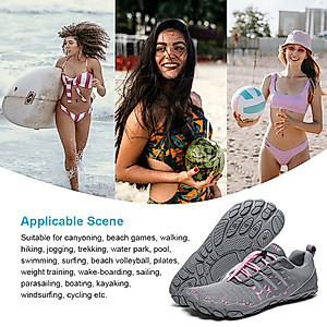 HIITAVE Water Shoes Women Swim Shoes Minimalist for Hiking Beach Yoga Pool Fishing Quick Dry Lightweight Gray Pink Size 8 Women/ 6.5 Men