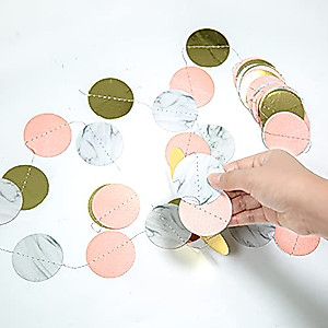 Gold Pink White Party Decoration Marble Stripe Circle Garland Hanging Decoration Party Banner Streamer Backdrop for Wedding Engagement Bday Birthday Sweet 16 Baby Bridal Shower Party Supplies