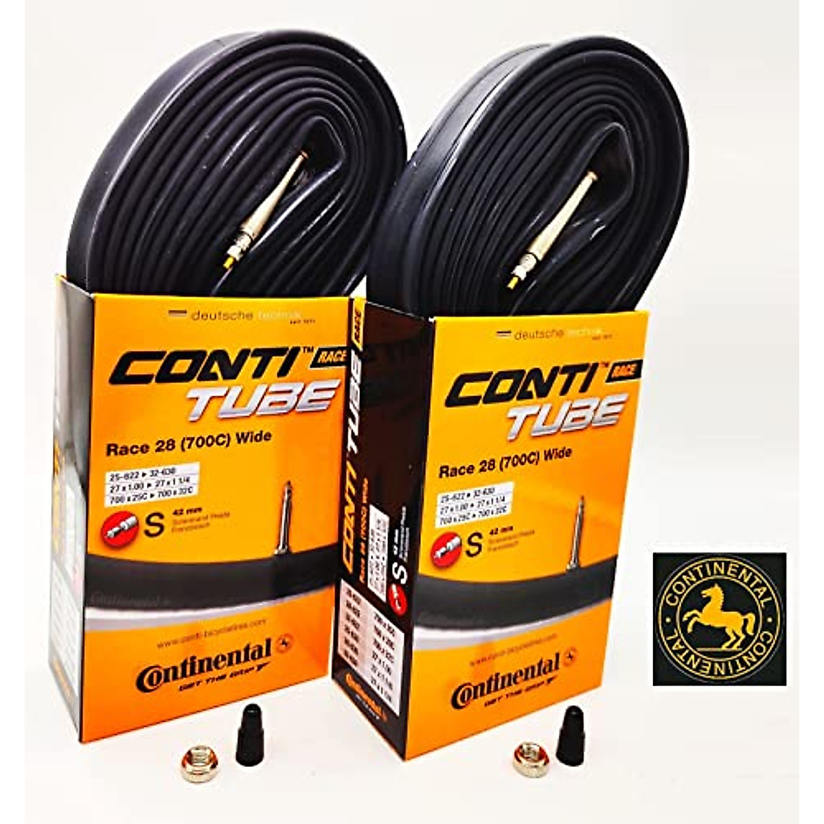 Continental Race 28" Wide 700x25-32c Inner Tubes - 42mm Presta Valve (Pack of 2 w/Conti Sticker)