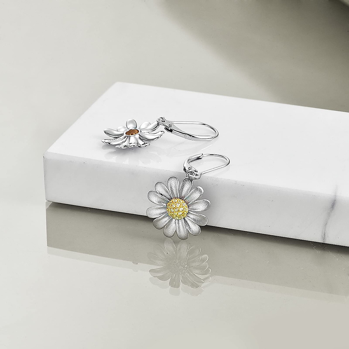 POPLYKE Daisy Earrings for Women Sterling Silver Daisy Pierced Dangle Earrings Jewelry