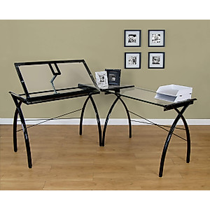 SD STUDIO DESIGNS Futura LS WorkCenter with Tilt Top Adjustable Drafting Table Craft Table Drawing Desk Hobby Table Writing Desk Studio Desk, Black / Clear Glass.