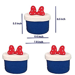Cotton Rope Storage Basket with Lid Pack of 3 for Organizing Girl's Dream Princess Basket (Blue and White)