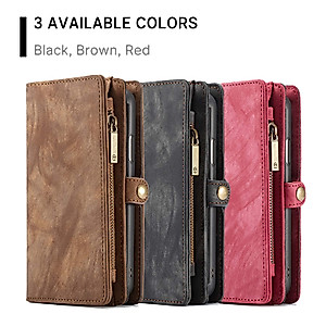 Simicoo OnePlus 7 Pro Leather Wallet Zipper Purse Detachable Card Slots Holder Flip Case Magnetic Wrist Strap Handle Shockproof Cover Pocket Wallet Handbag for OnePlus 7 Pro 1+7 Pro (Black)