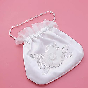 DOITOOL Satin Bridal Wedding Money Bag White Bridal Wedding Bag Satin Flower Decorated Dolly Bag Bridal Purse Handbag for Wedding