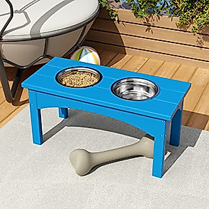 WO Westin Outdoor Elevated Pet Stand Feeder for Kitten Cats Dogs Puppy, Removable Stainless Steel Food Bowls, UV and Weather Resistant, Poly Lumber Made, Modern Style (Pacific Blue)