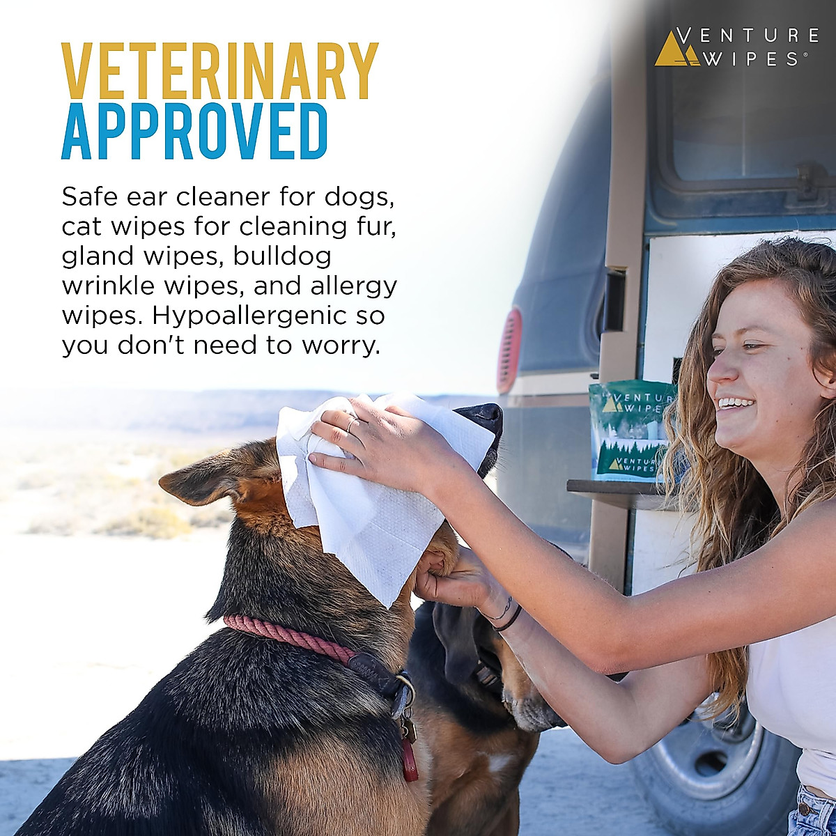 Venture Wipes Happy Paws - Natural Pet Wipes for Dogs and Cats - Biodegradable Grooming Wipes for Paws, Eyes, Ears, Glands, and More - Large Cleansing Cloths for Pet Care Essentials (20 Count)