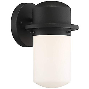 Possini Euro Design Mallow Modern Contemporary Outdoor Wall Light Fixture LED Textured Black 9 1/4" White Opal Glass for Exterior House Porch Patio Outside Deck Garage Yard Front Door Garden Home