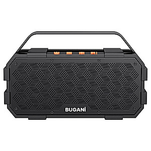BUGANI Bluetooth Speakers, 40W Deep Bass Portable Loud Bluetooth Speaker, 24H Playtime, IPX6 Waterproof Outdoor Speaker with Handle, TWS Pairing Built-in Mic Supports TF Card, AUX for Home, Outdoor