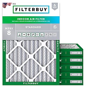 Filterbuy 14x20x2 Air Filter MERV 8 Dust Defense (6-Pack), Pleated HVAC AC Furnace Air Filters Replacement (Actual Size: 13.50 x 19.50 x 1.75 Inches)