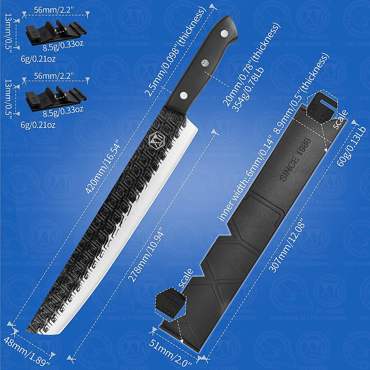 XYJ Slice Cooking Knife With Edge Guards Protector,Kitchen Knife,Japanese Chef Knives,Meat Vegetable Cutting Carving Brisket Knife,Long Blade,Full Tang (11.5 Inch)