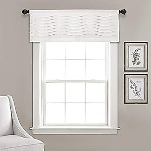 Lush Decor, 18” x 52”, White Wave Texture Valance | Pleated Ruffle Fold Window Kitchen Curtain (Single)