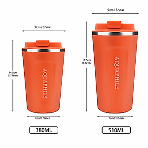 AQUAPHILE Reusable Coffee Cup, Coffee Travel Mug with Leak-proof Lid, Thermal Mug Double Walled Insulated Cup, Stainless Steel Portable Coffee Tumbler, for Hot and Cold Drinks（Orange,12oz)