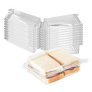 Restaurantware Tamper Tek 6.8 x 5.7 x 1.7 Inch Rectangle Take Out Containers 100 Durable Sandwich To-Go Containers - Tamper-Evident Freezable Clear Plastic Sandwich Containers With Hinged Lids