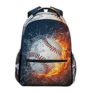 Blueangle Baseball Water Fire Print Travel Backpack for School Water Resistant Bookbag