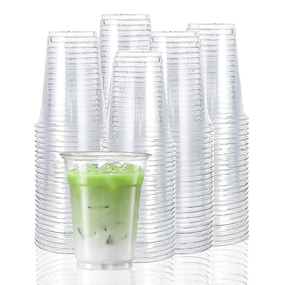 TashiBox 12 Ounce - 100 Count Plastic Cups for Cold Drink, Disposable Coffee Cups