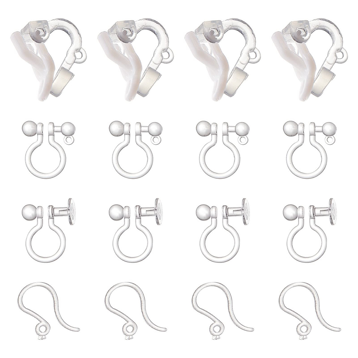SUNNYCLUE 1 Box 200Pcs 4 Style Plastic Earrings Hooks Clip on Earrings Findings Plastic Earring Converters Clear Non Pierced Earrings Components for Jewelry Making DIY Dangle Earrings Craft Supplies