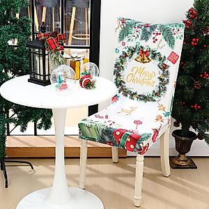 Peryiter 6 Pcs Christmas Chair Covers Kitchen Dining Room Chair Covers Set of 6 Removable Washable Parson Chair Covers Holiday Stretch Dining Chair Slipcovers Furniture Protector for Xmas Party