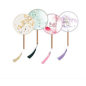 Folding Hand Fan Folding Fan Handheld Folded Fan 2Pieces Hand Fan Folded Ancient Chinese Style Hanfu Cheongsam Costume Embroidery Small Round Fan Foldable Fan Hand Held Fans
